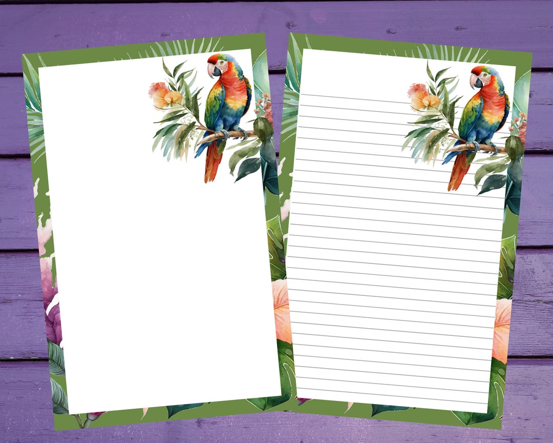 Parrot Letter Writing Paper A5 Stationery Lined/unlined Penpal Supplies ...