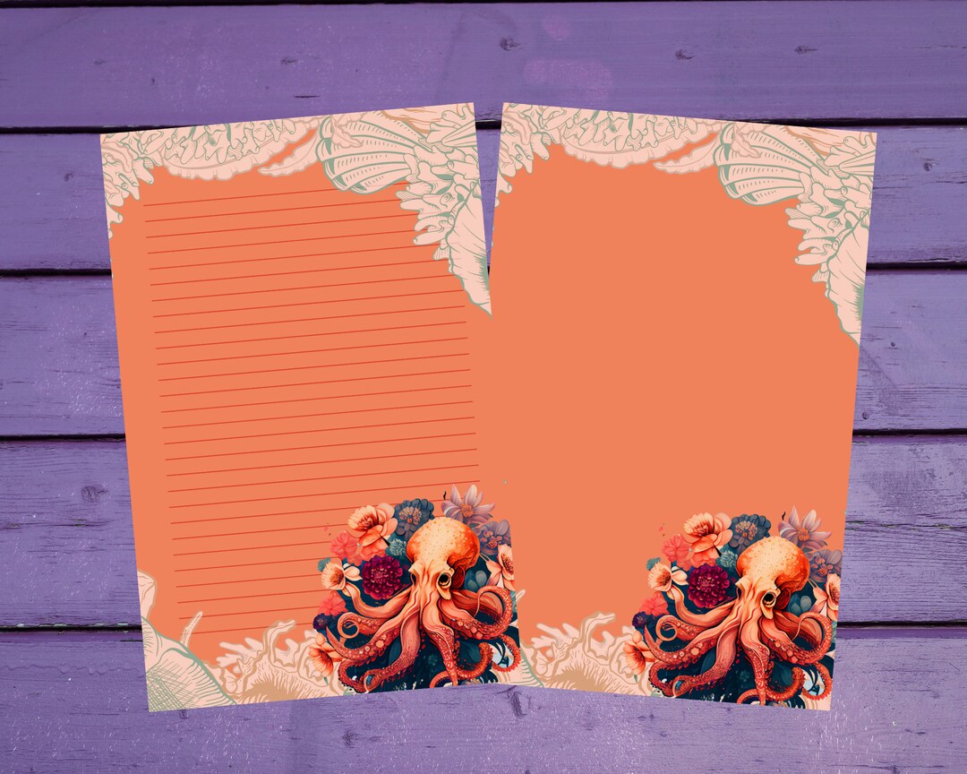 Octopus Letter Writing Paper A5 Stationery Lined/unlined Penpal ...