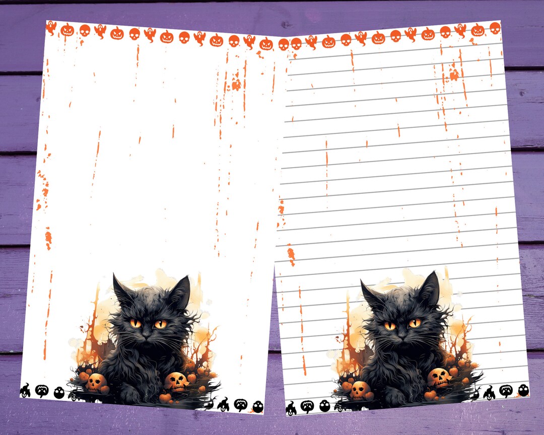 Black Halloween Cat Letter Writing Paper A5 Stationery Lined/unlined ...