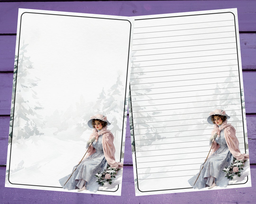 Vintage Winter Lady Letter Writing Paper A5 Lined/unlined Penpal ...