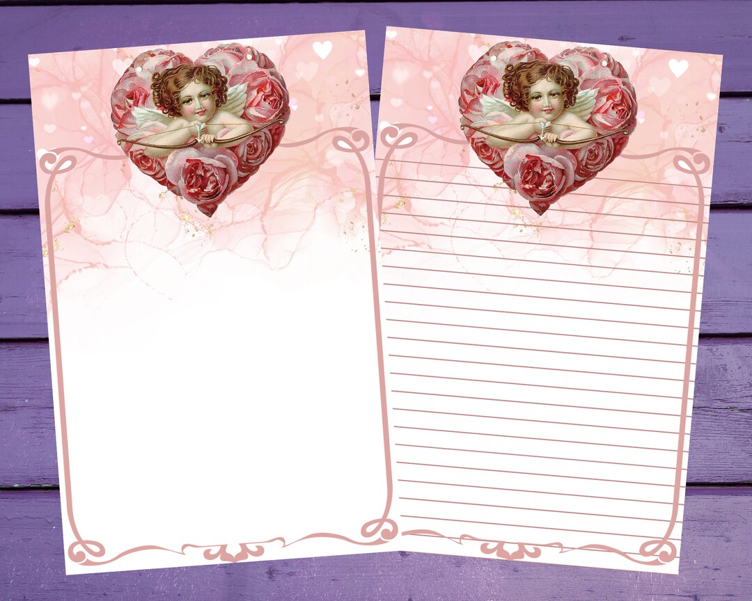 Vintage Valentine's Heart Letter Writing Paper A5 Stationery Lined ...
