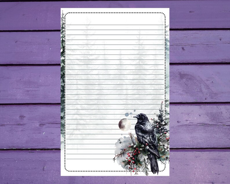 Christmas Raven Letter Writing Paper A5 Stationery Lined/unlined Penpal ...