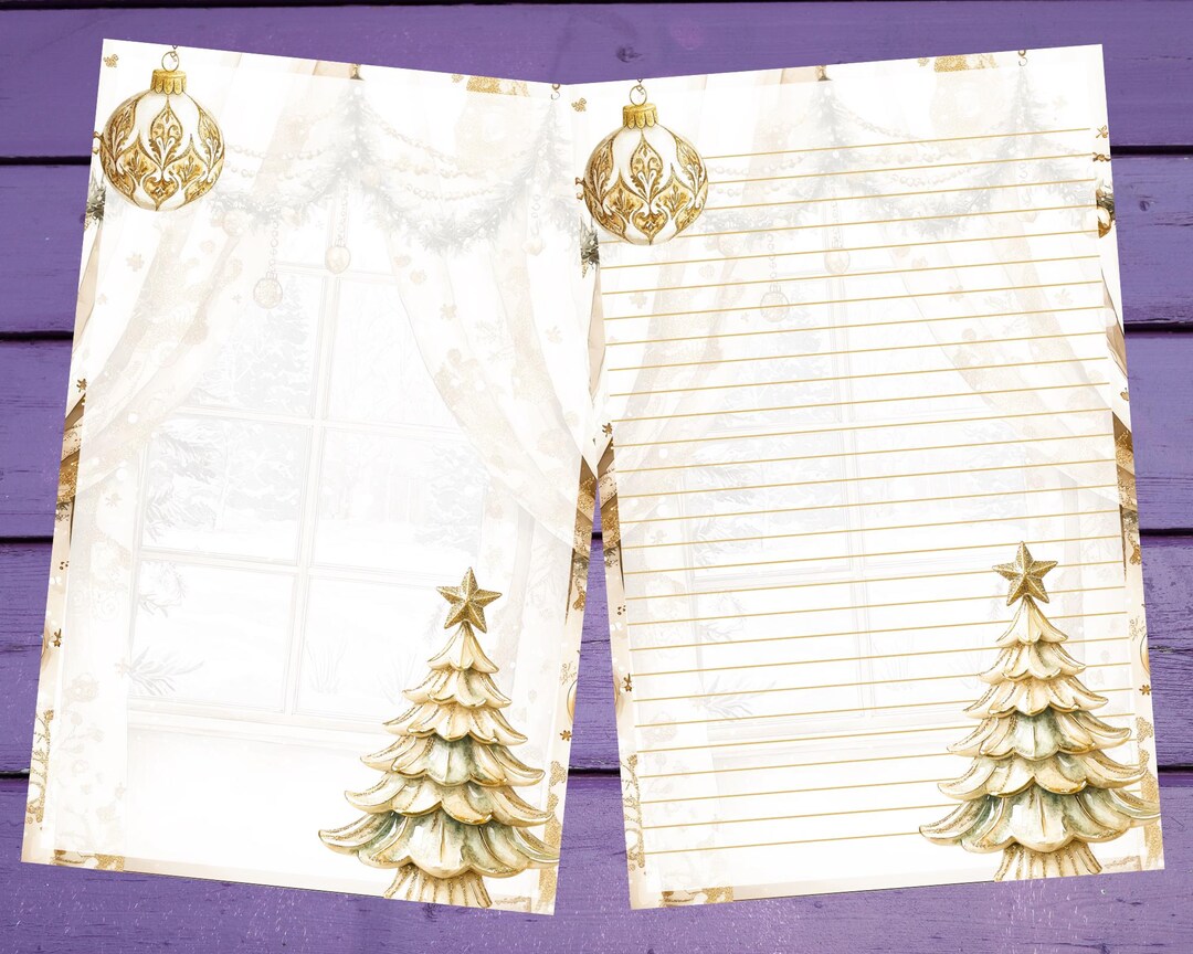 Golden Christmas Letter Writing Paper A5 Stationery Lined/unlined ...
