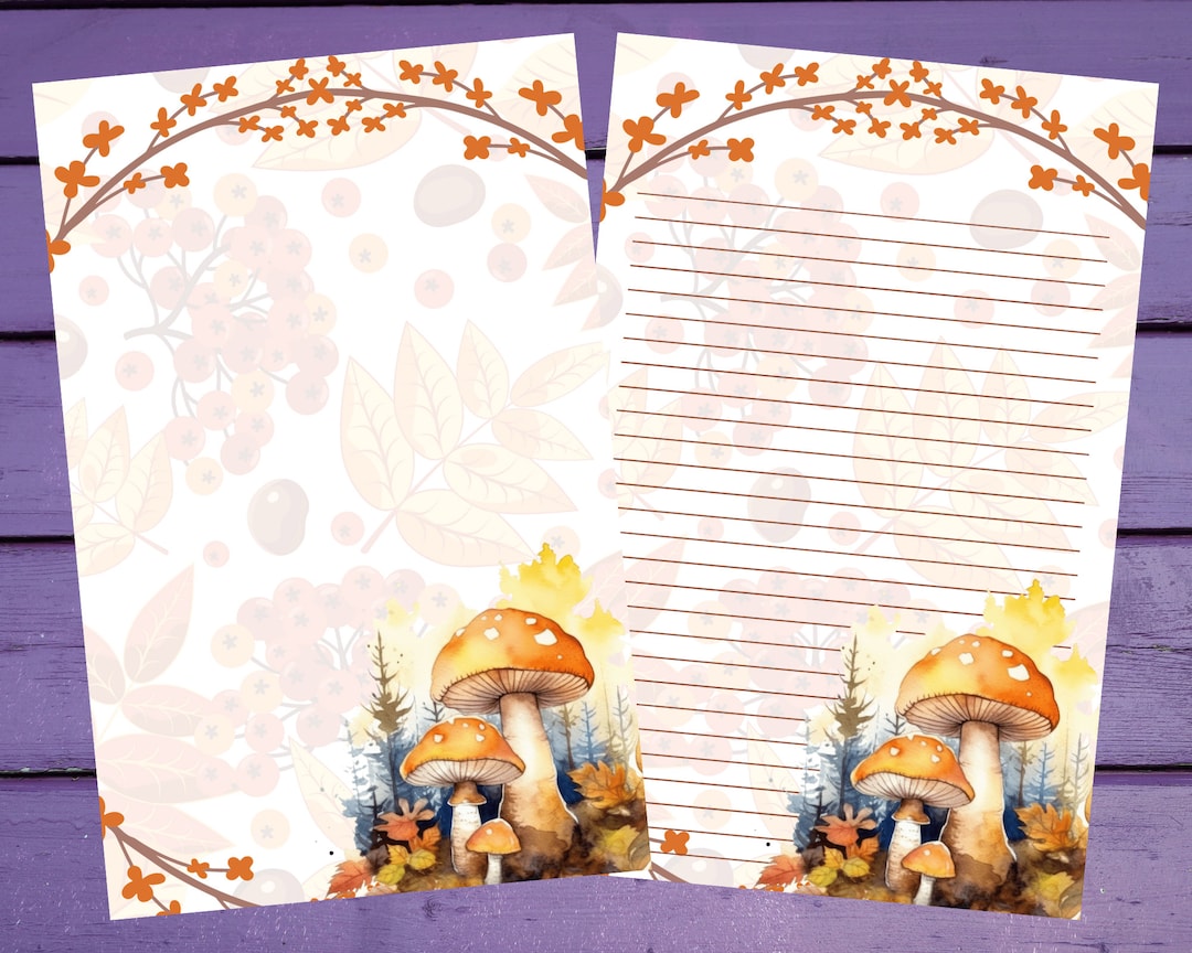 Autumn Mushrooms Letter Writing Paper A5 Stationery Lined/unlined ...