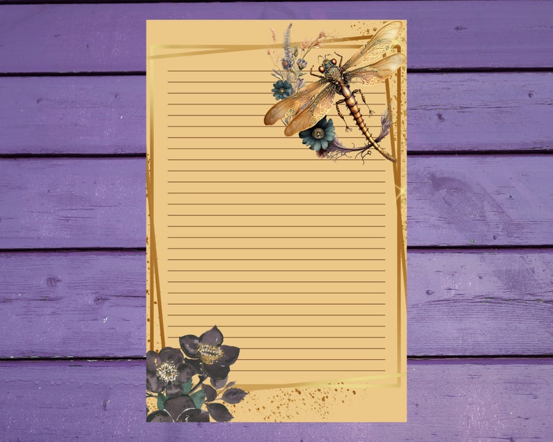 Steampunk Dragonfly Letter Writing Paper A5 Stationery Lined/unlined ...