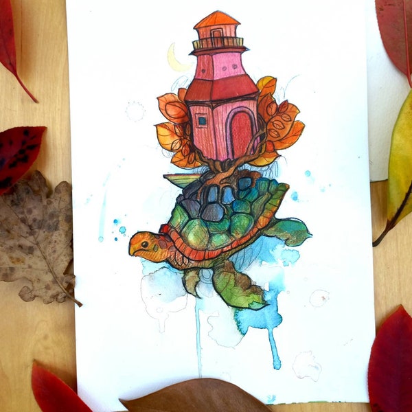 Turtle Whimsical Painting - Etsy