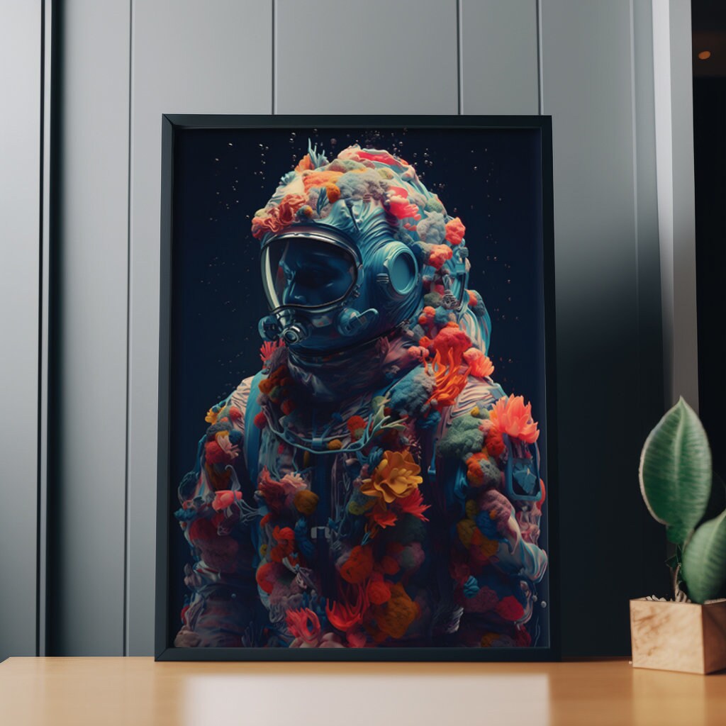 Astronaut Underwater Art Illustration, Unique and Eye-catching Flower ...