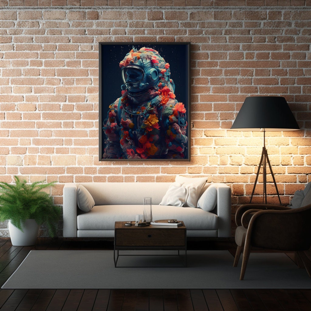 Astronaut Underwater Art Illustration, Unique and Eye-catching Flower ...