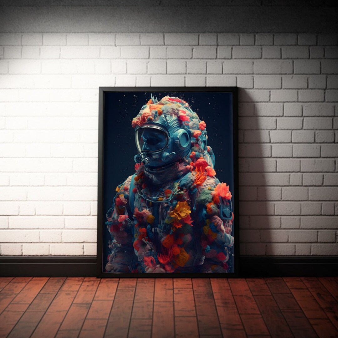 Astronaut Underwater Art Illustration, Unique and Eye-catching Flower ...