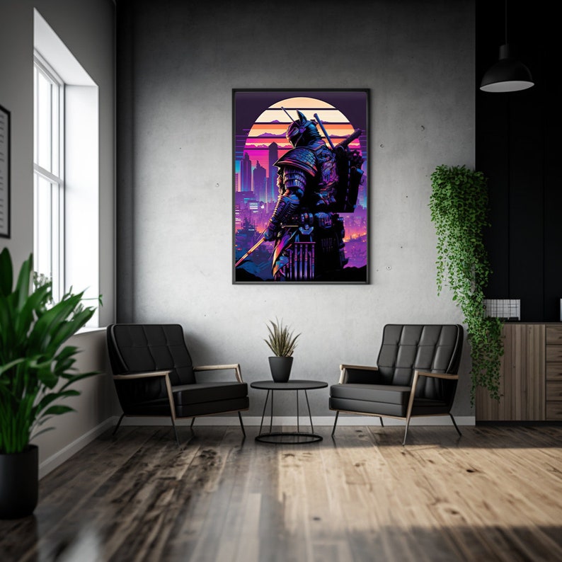 Neon Samurai Synthwave Printable Poster Retro Samurai Warrior - Etsy