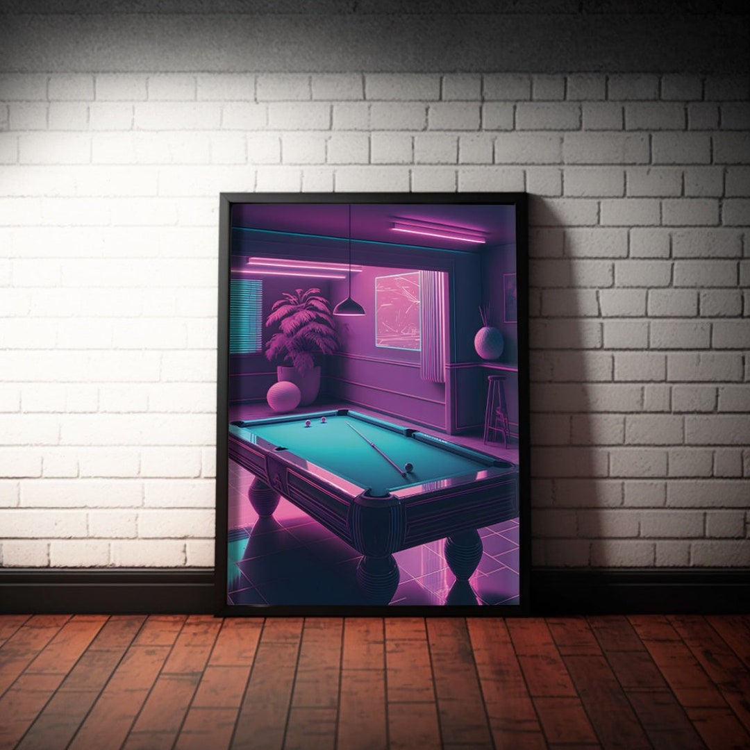 Miami Retro Billiards Table Digital Print Vintage Style Pool Table ...