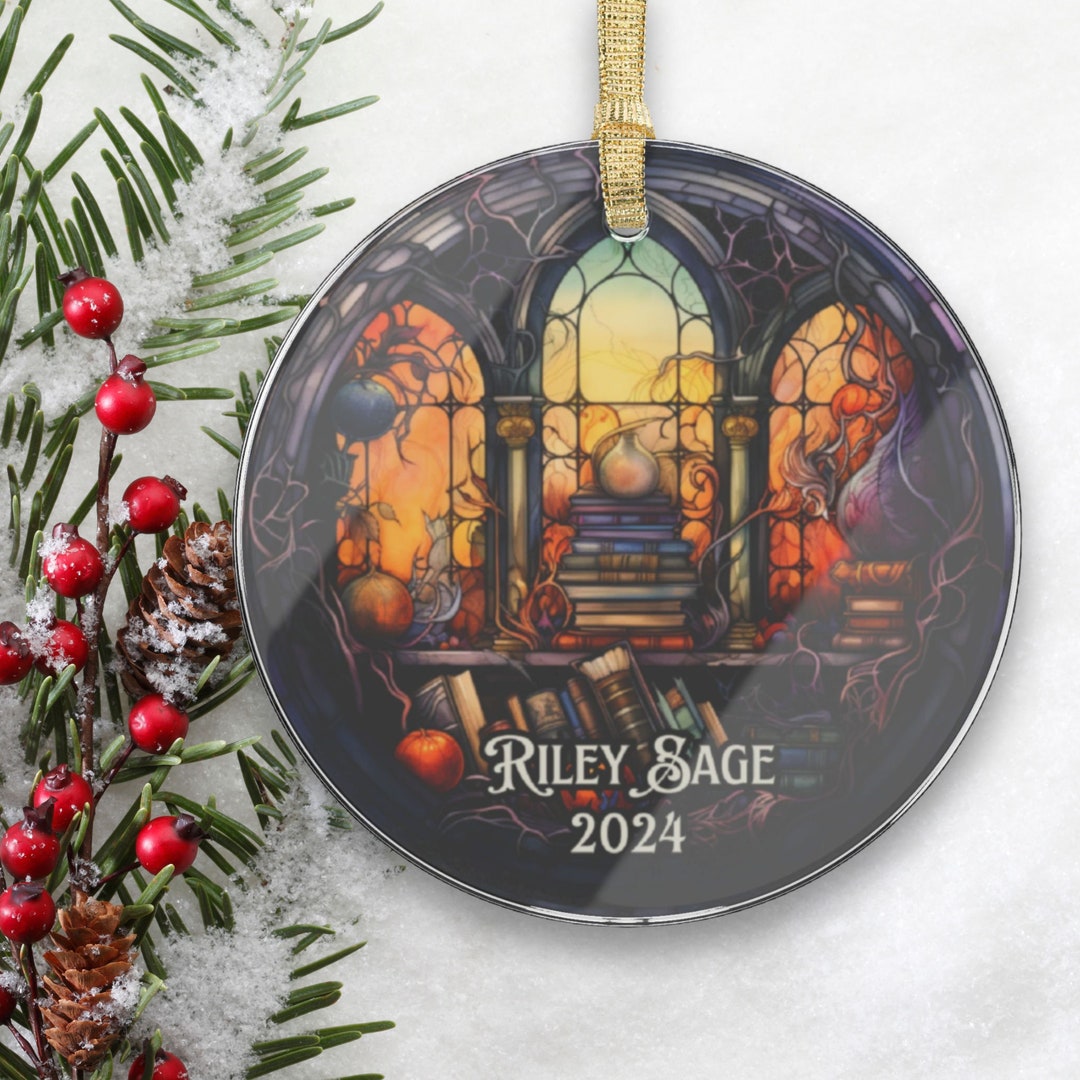 Stained Glass Halloween Haunted Library Ornament, Dark Gothic Christmas ...