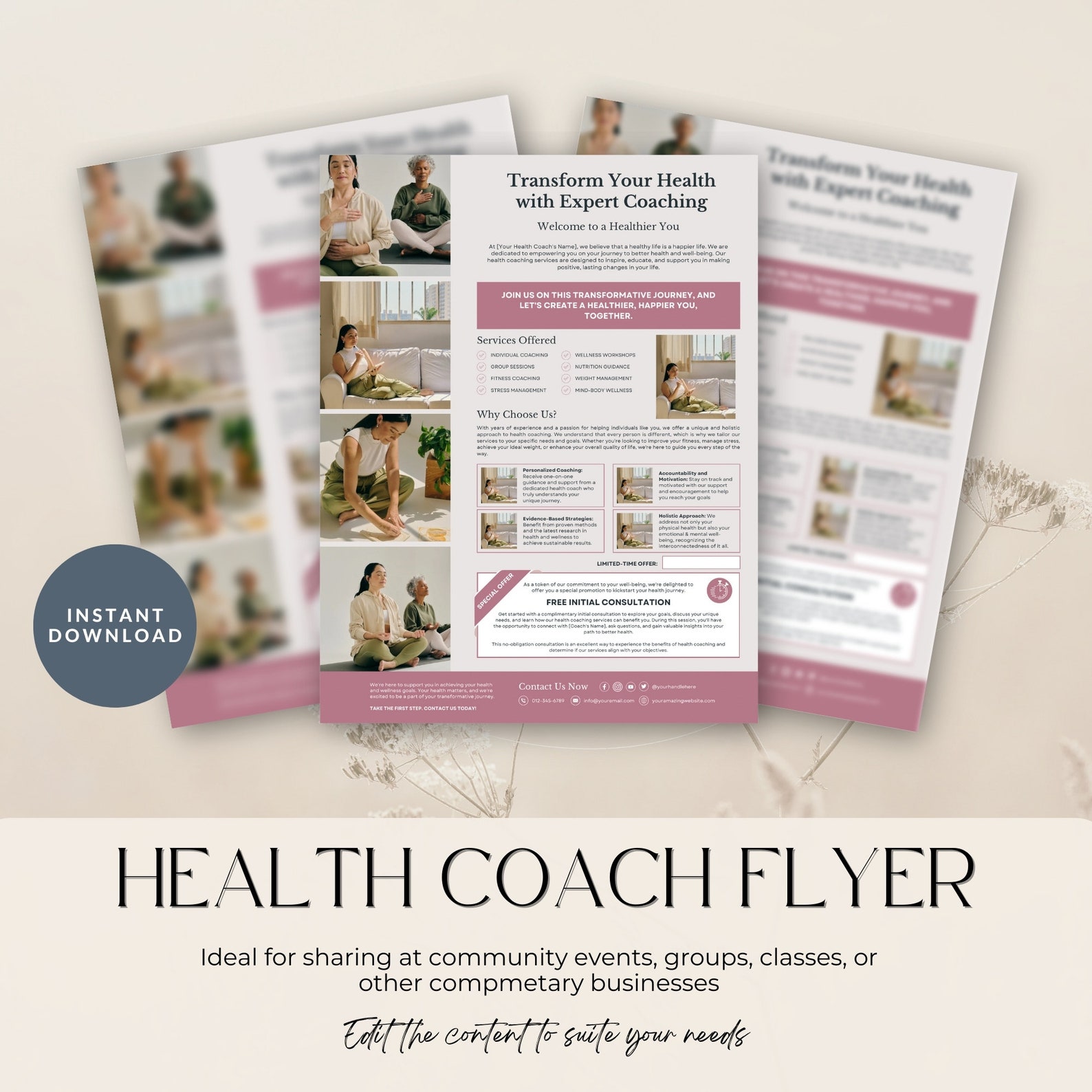 Health Coach Flyer, Nutrition Coach Flyer, Wellness Coach Flyer, Health ...