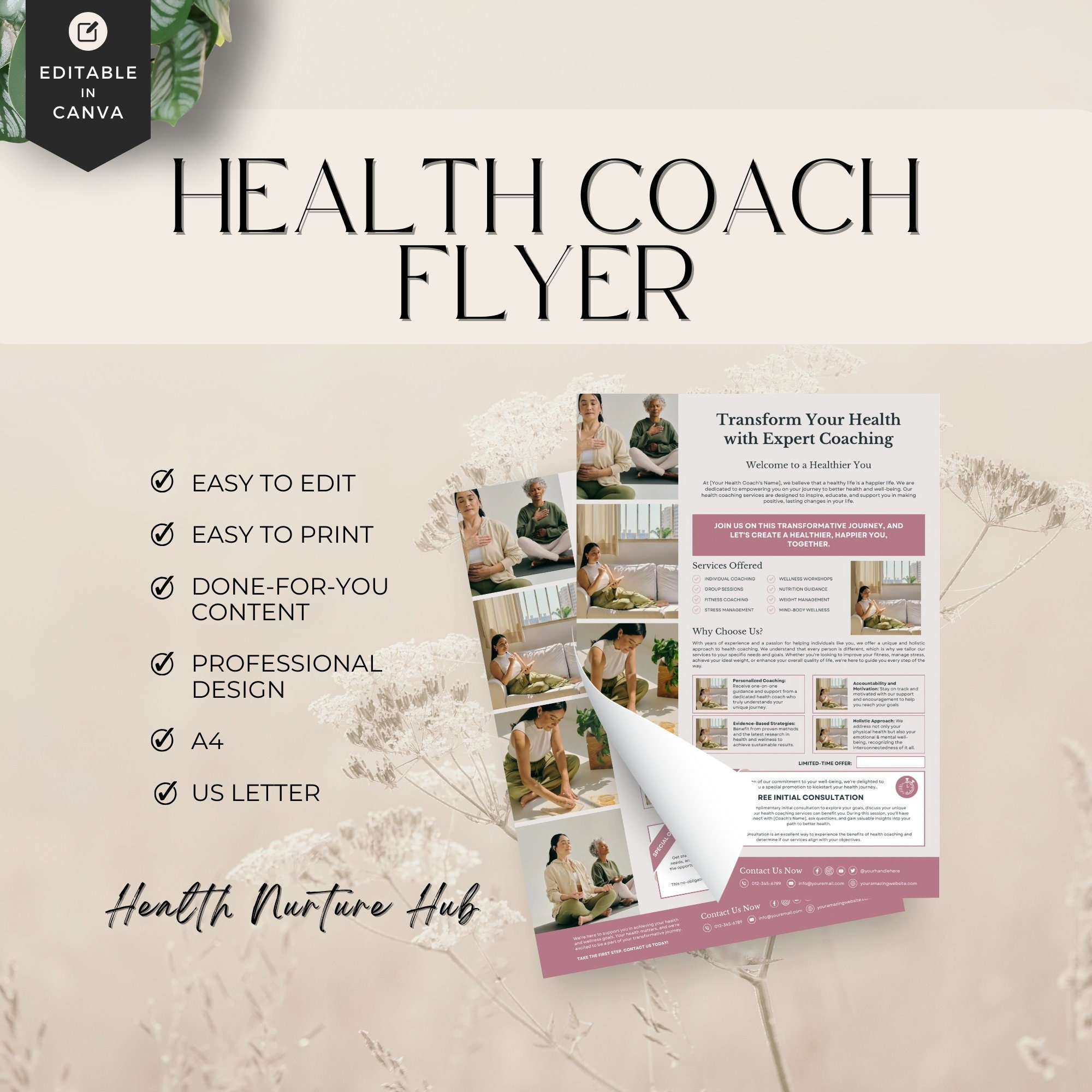 Health Coach Flyer, Nutrition Coach Flyer, Wellness Coach Flyer, Health ...