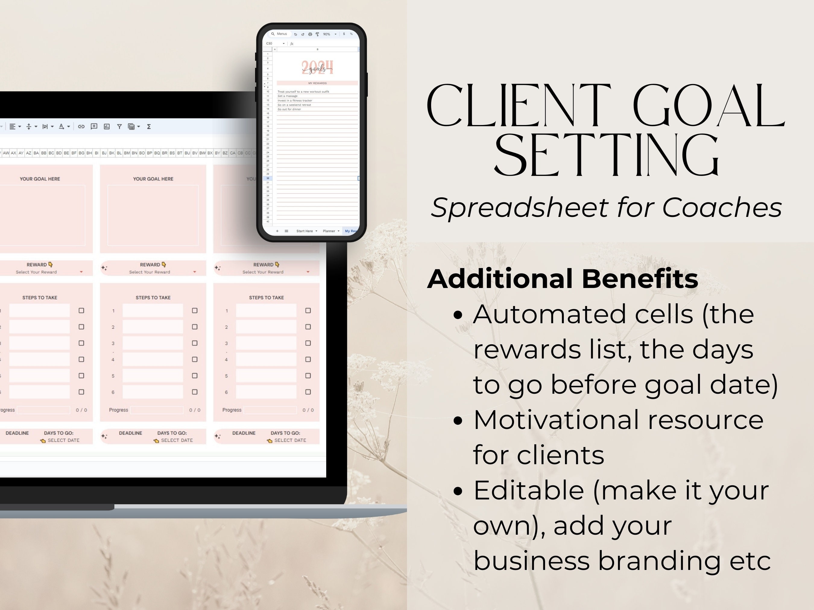 Coach Spreadsheet for Client to Set Goals, Google Spreadsheet, Health ...