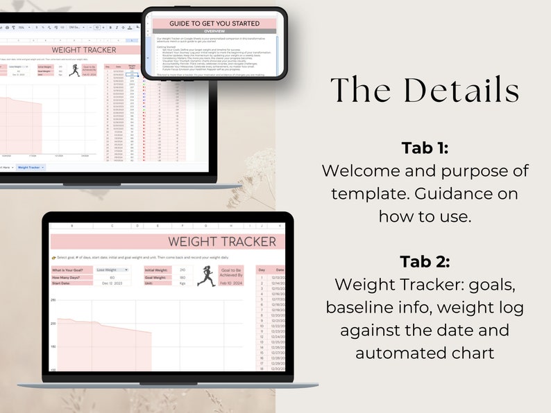 Weight Tracker Spreadsheet Google Sheets, Weight Loss Planner, Daily ...