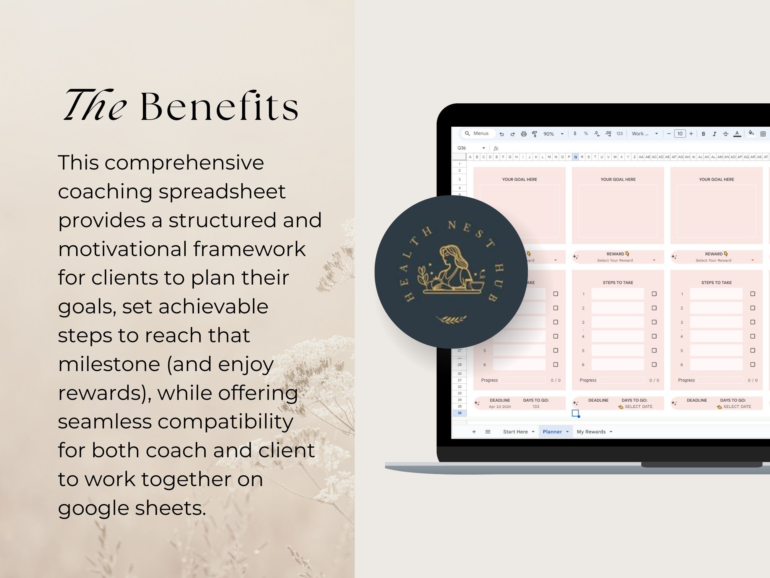 Coach Spreadsheet for Client to Set Goals, Google Spreadsheet, Health ...