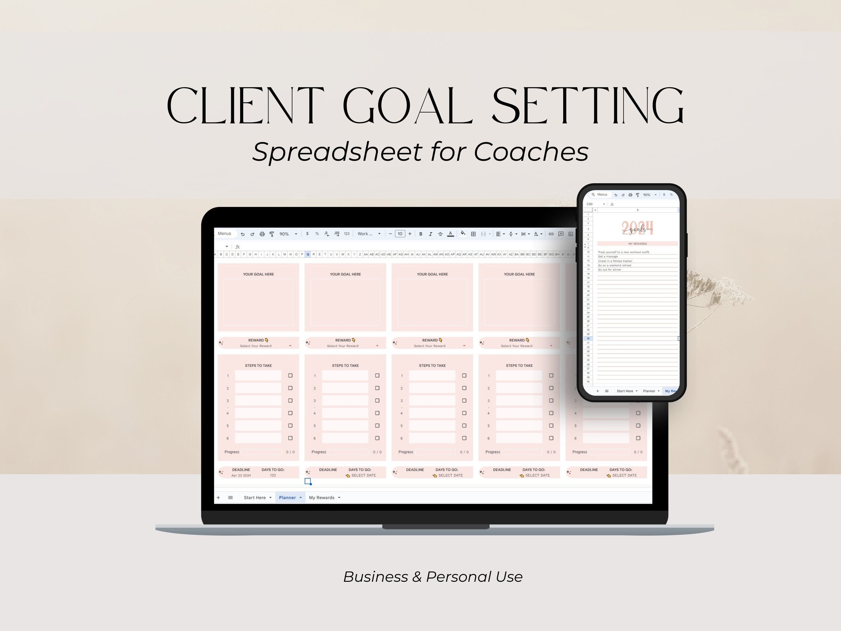 Coach Spreadsheet for Client to Set Goals, Google Spreadsheet, Health ...