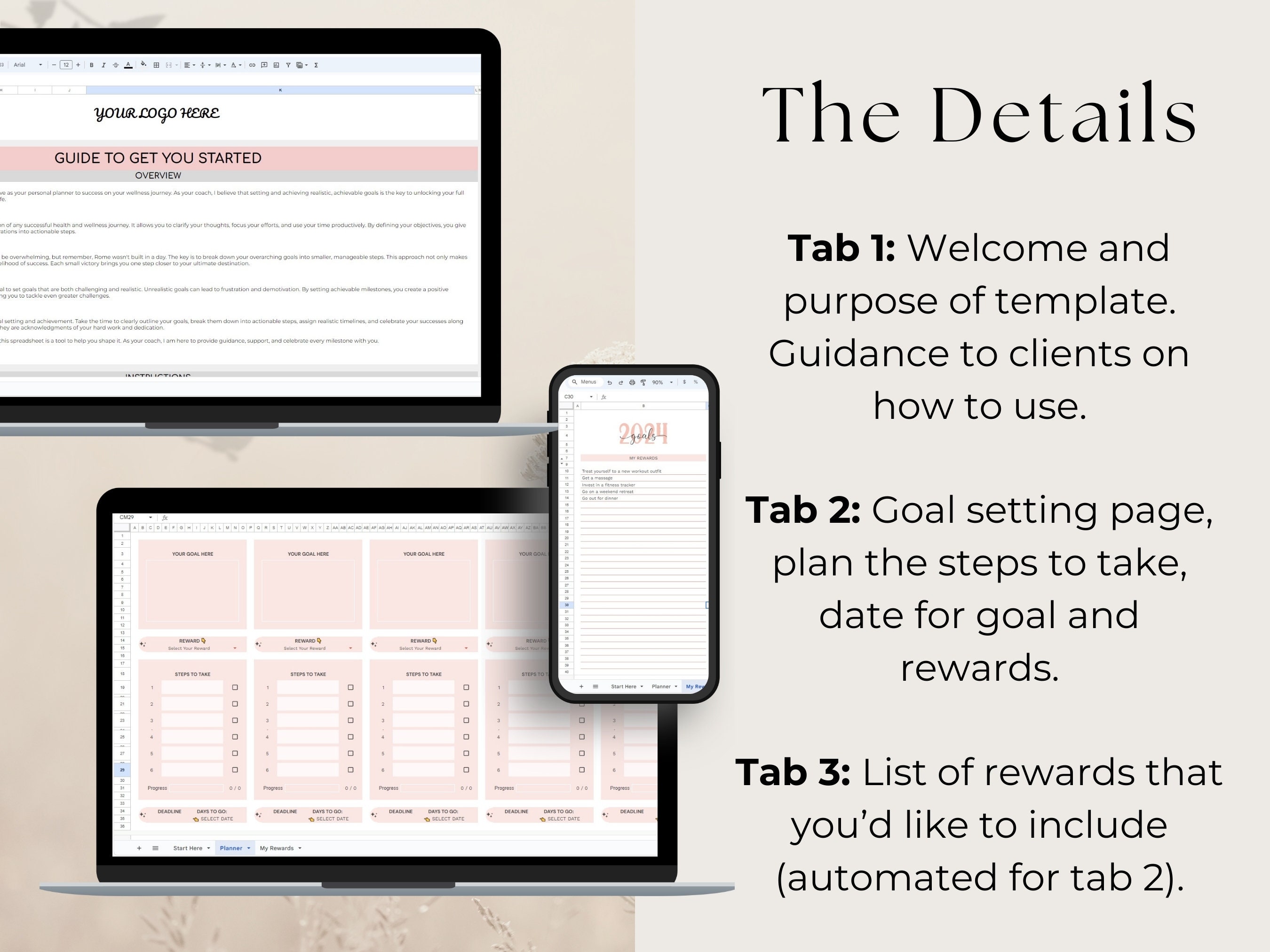 Coach Spreadsheet for Client to Set Goals, Google Spreadsheet, Health ...