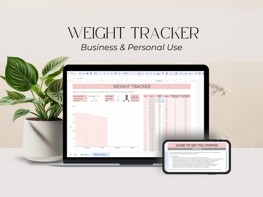Weight Tracker Spreadsheet Google Sheets, Weight Loss Planner, Daily ...