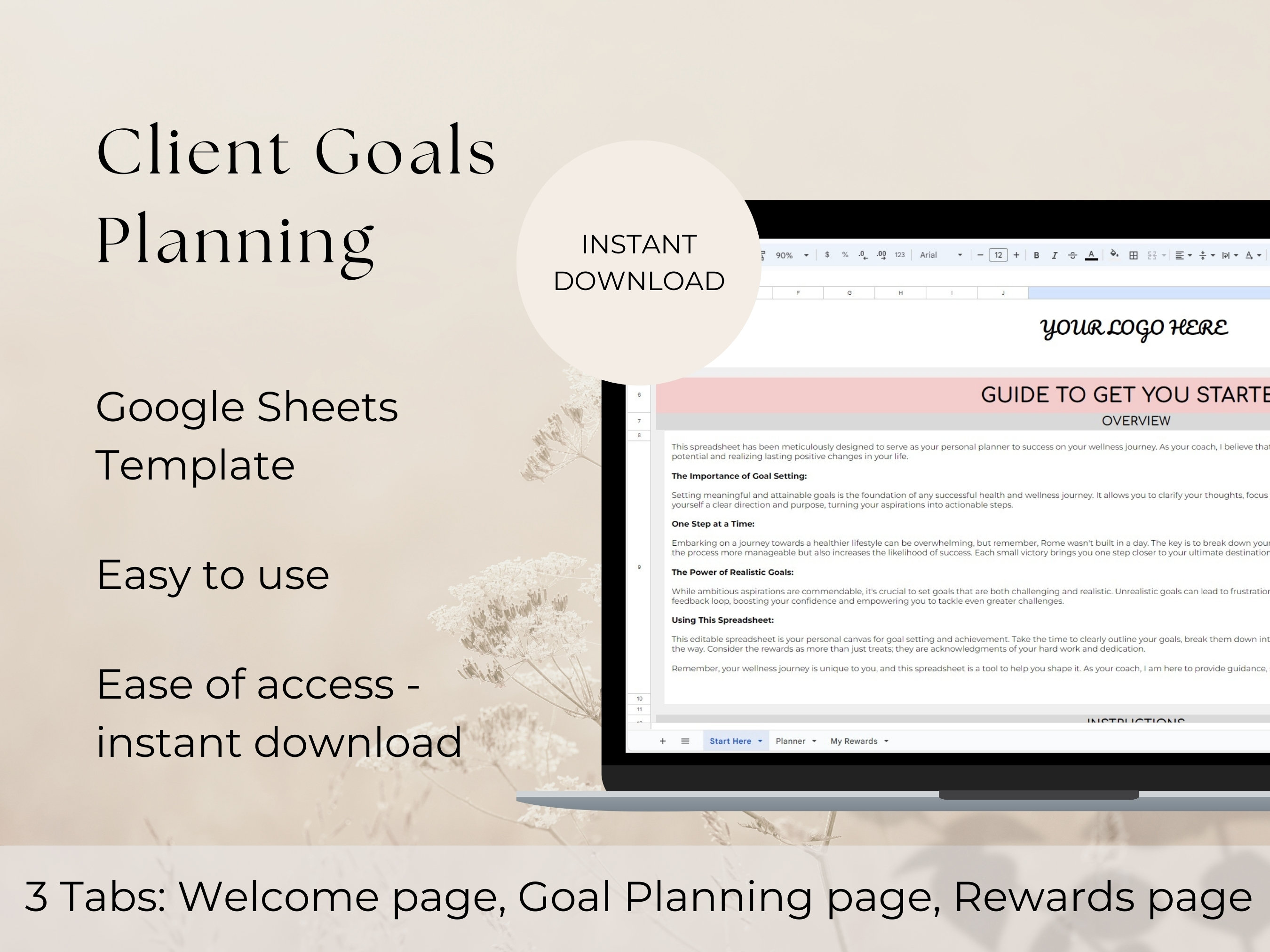 Coach Spreadsheet for Client to Set Goals, Google Spreadsheet, Health ...