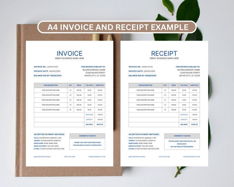 A4 Invoice Template Business Invoice Printable Invoice - Etsy