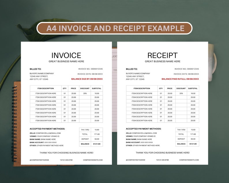 A4 Invoice Template, Business Invoice, Printable Invoice, Editable ...