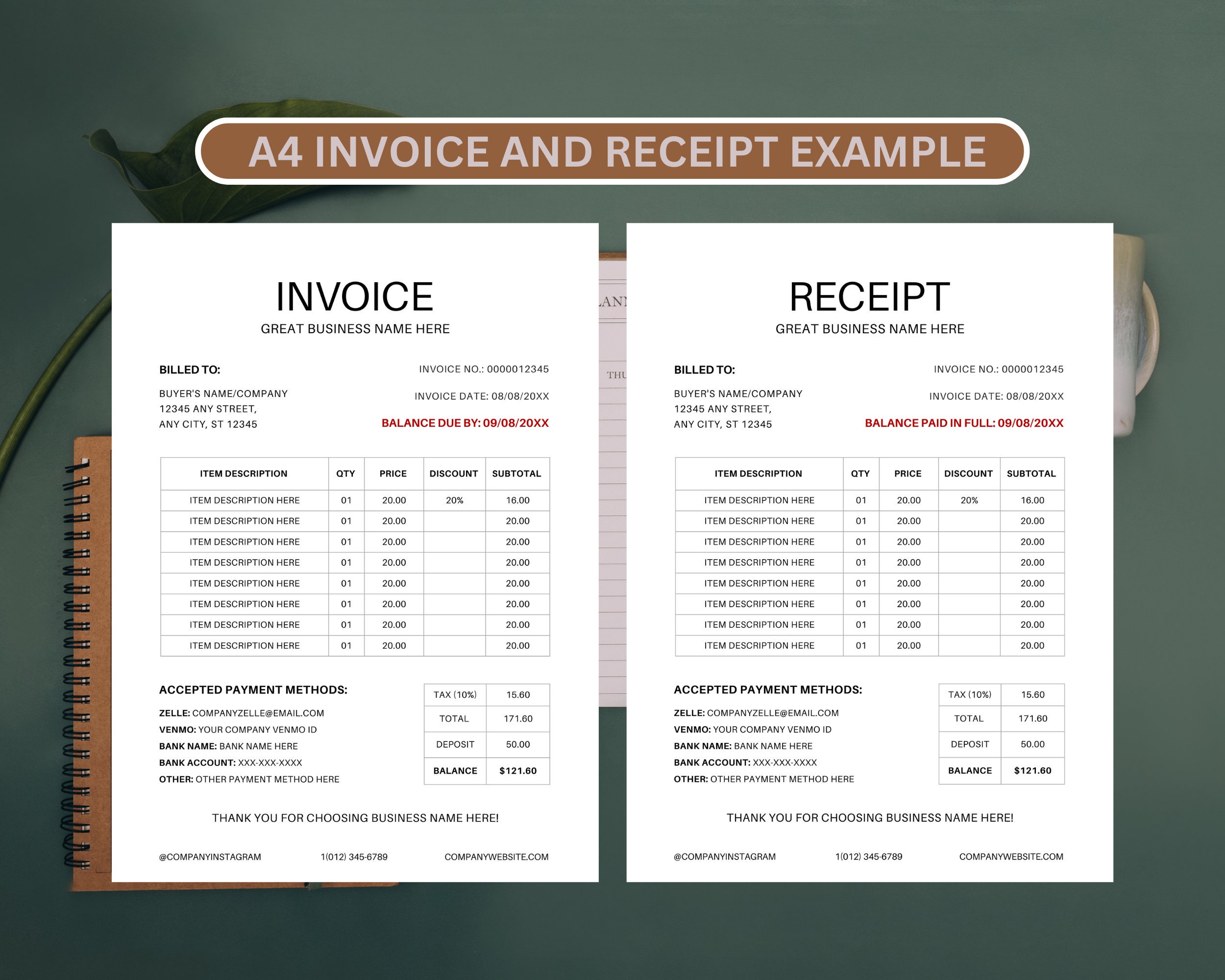A4 Invoice Template, Business Invoice, Printable Invoice, Editable ...