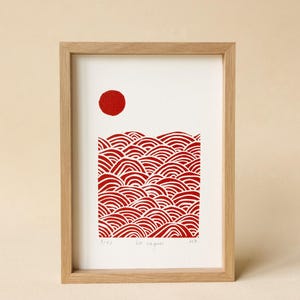 Japanese Wave Linocut Print - Hand-printed A5 Wall Art - Etsy