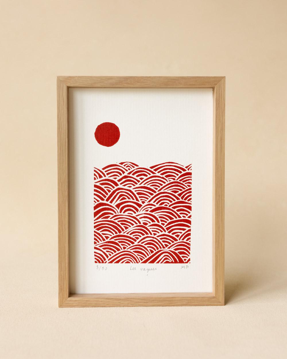 Japanese Wave Linocut Print - Hand-printed A5 Wall Art - Etsy