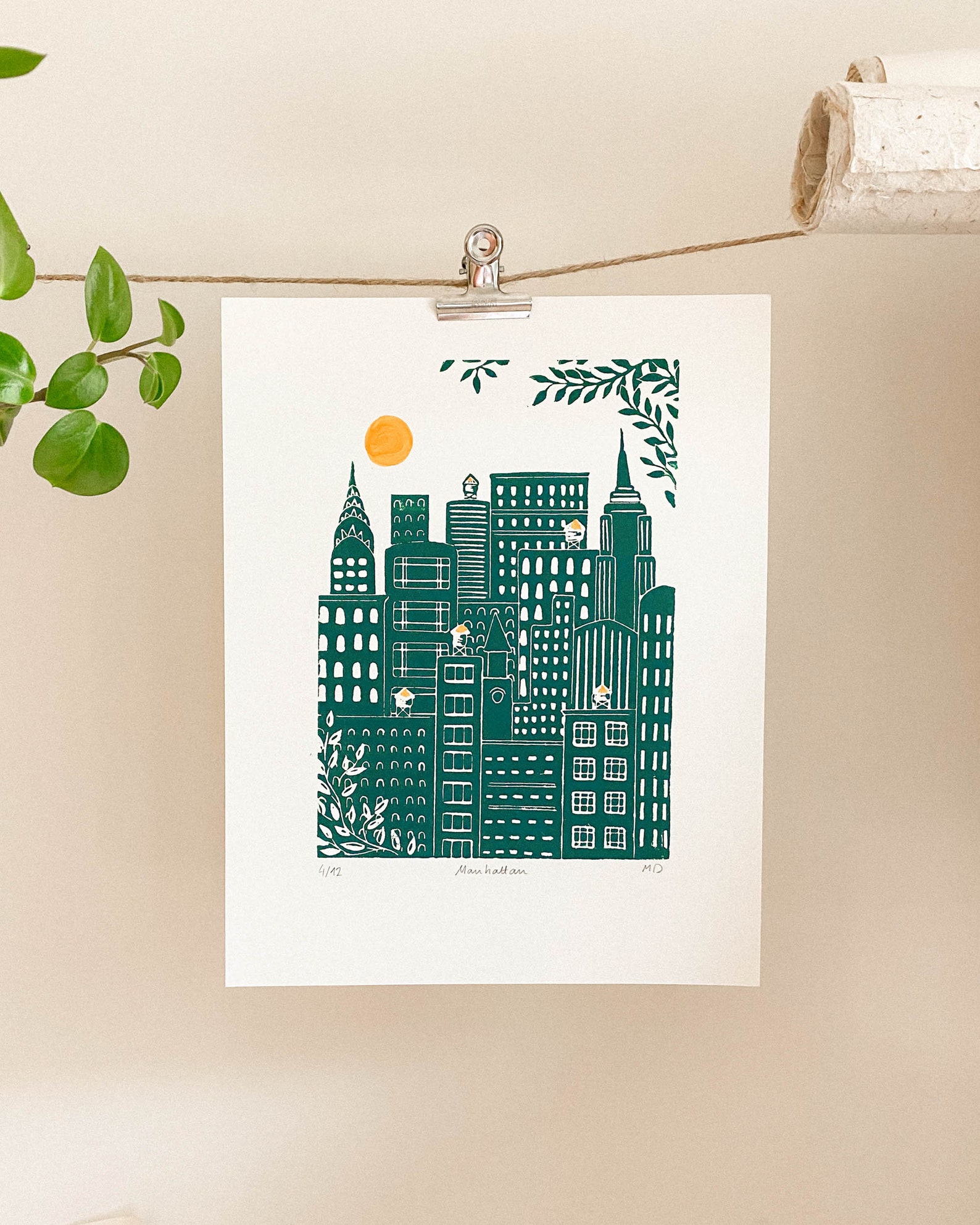 Manhattan - Original Linocut Print - New York Wall Art, Limited Edition ...