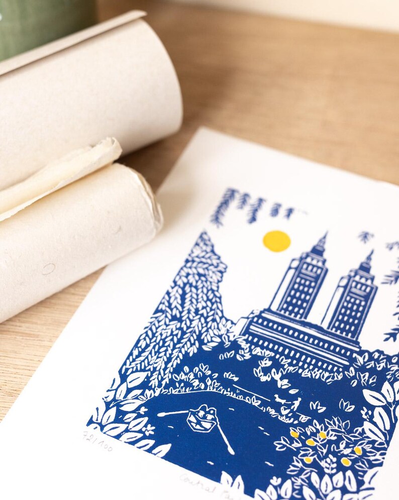 Central Park - Original Linocut Print - New York Wall Art, Limited ...