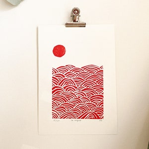 Les Vagues Original Linocut Print Japanese Decor Wall Art, Limited ...