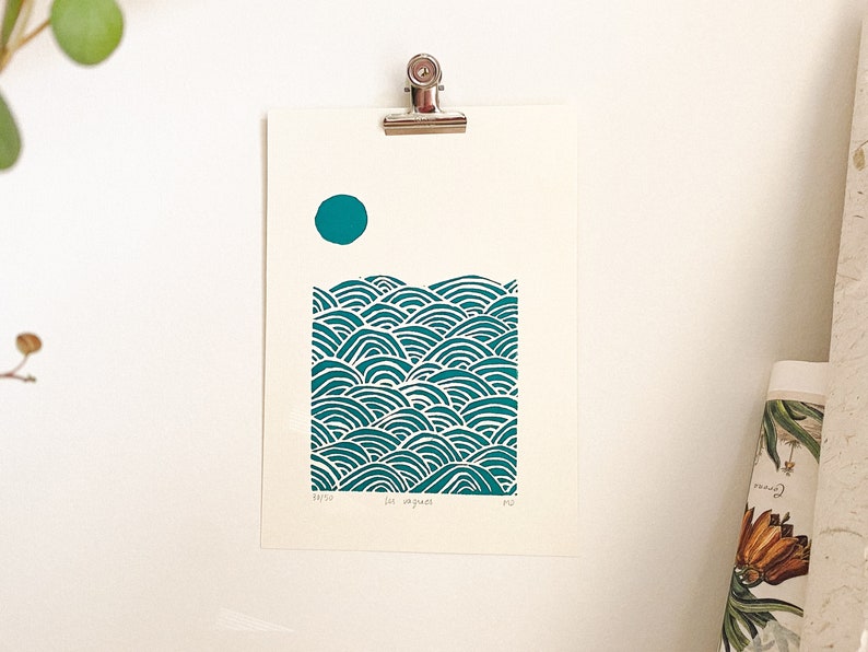 Les Vagues Original Linocut Print Japanese Decor Wall Art - Etsy