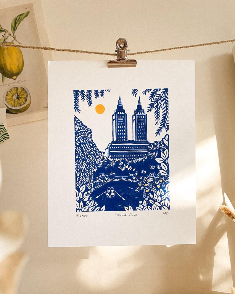 Central Park - Original Linocut Print - New York Wall Art, Limited ...