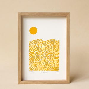Japanese Wave Linocut Print - Hand-printed A5 Wall Art - Etsy