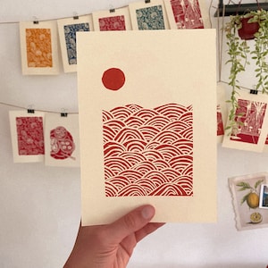 Les Vagues - Original Linocut Print - Japanese Decor Wall Art, Limited ...