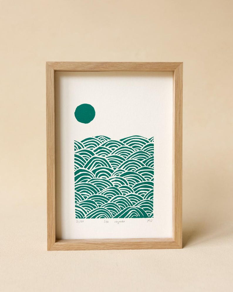 Japanese Wave Linocut Print - Hand-printed A5 Wall Art - Etsy