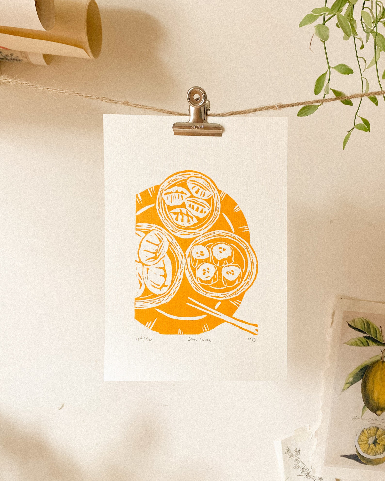 Dim Sum - Original Linocut Print - Hong Kong Travel - Food Wall Art ...