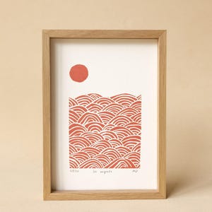 Japanese Wave Linocut Print - Hand-printed A5 Wall Art - Etsy