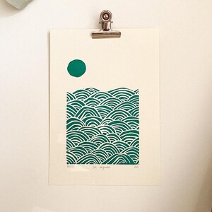 Les Vagues Original Linocut Print Japanese Decor Wall Art, Limited ...
