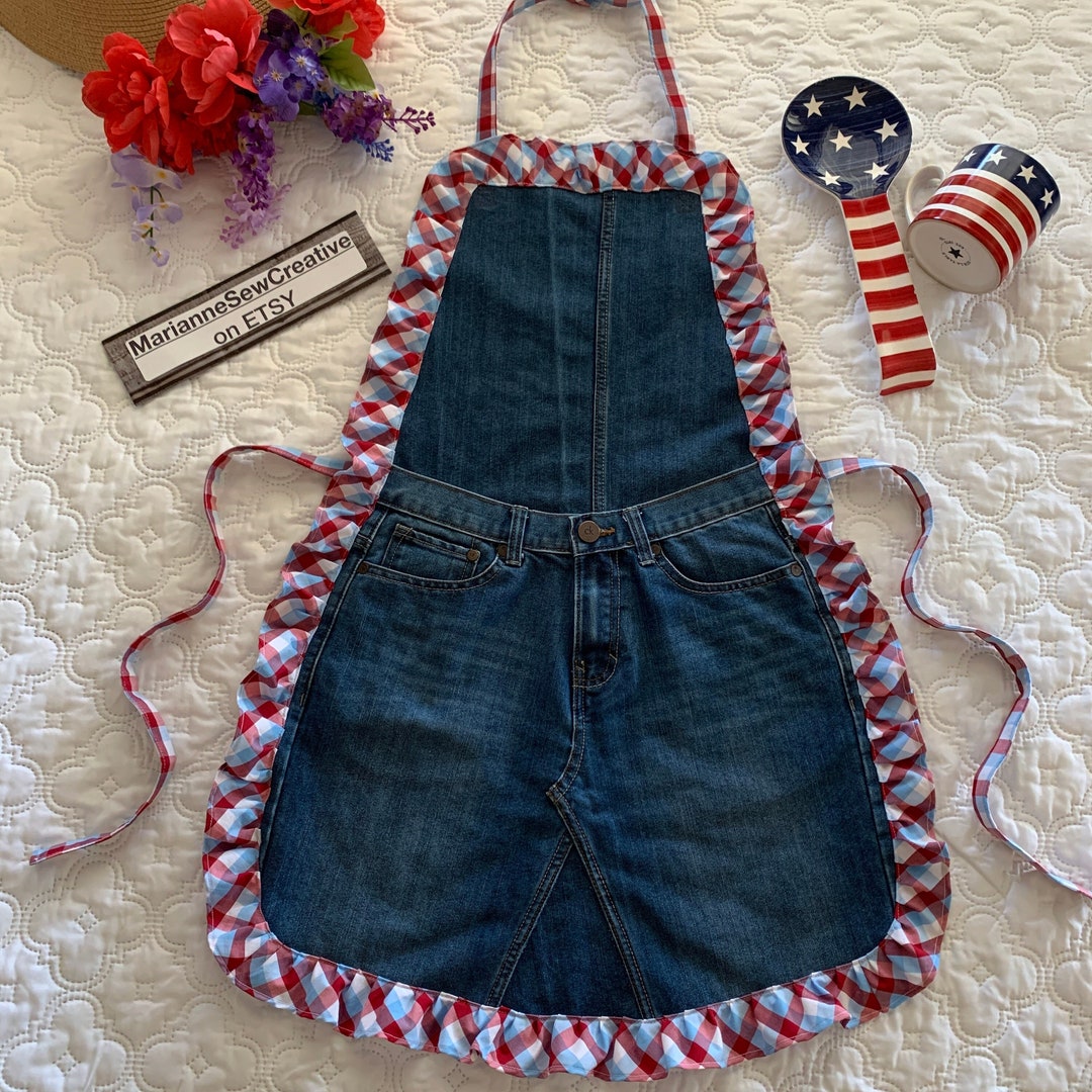 Farm Girl Denim Apron, Upcycled Denim Jeans, Shabby Chic Apron, Rustic ...