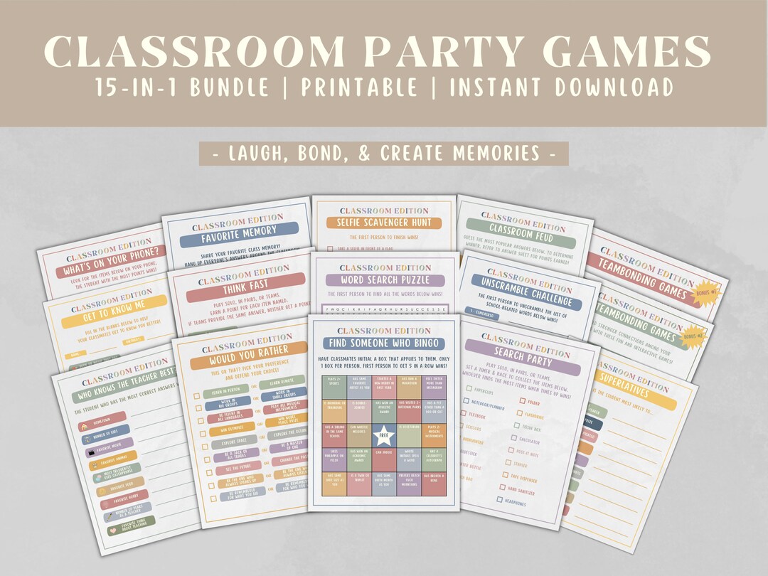 15 Modern Classroom Party Games Printable Bundle Instant Download Ice ...