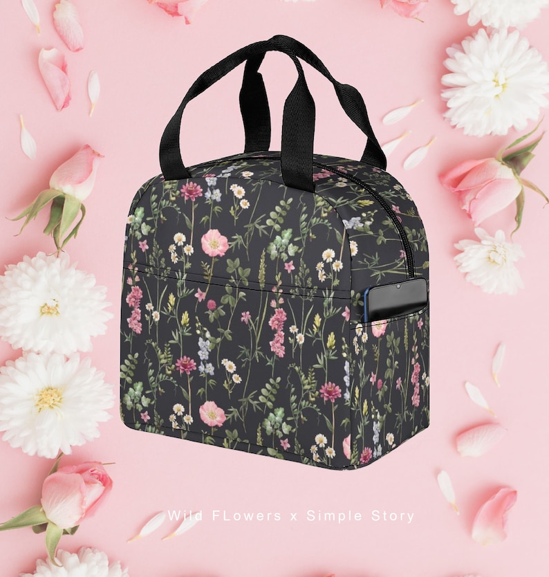 Wild Floral Pattern Insulated Lunch Bag • Custom Zipper Bag • Botanical ...