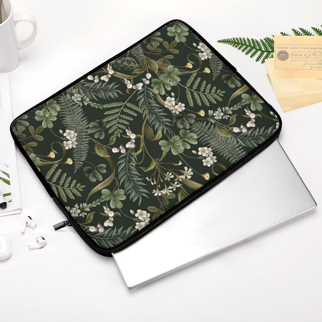 Ferns and Flowers Laptop Sleeve • Botanical Waterproof Laptop Case ...