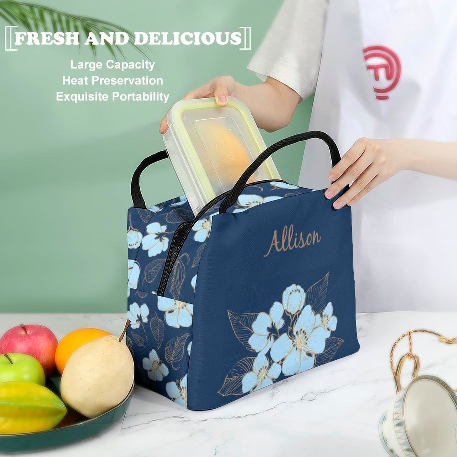 Floral Pattern Custom Lunch Bag Personalized Insulated Lunch Tote Large ...