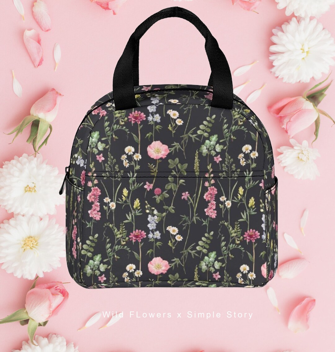 Wild Floral Pattern Insulated Lunch Bag • Custom Zipper Bag • Botanical ...