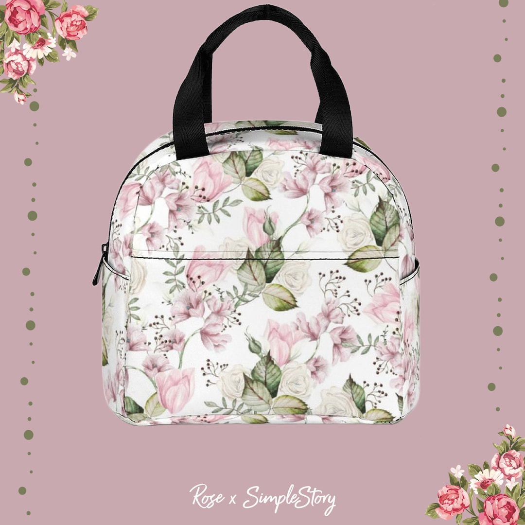 Roses and Crocus Insulated Lunch Bag • Watercolor Botanical Reusable ...