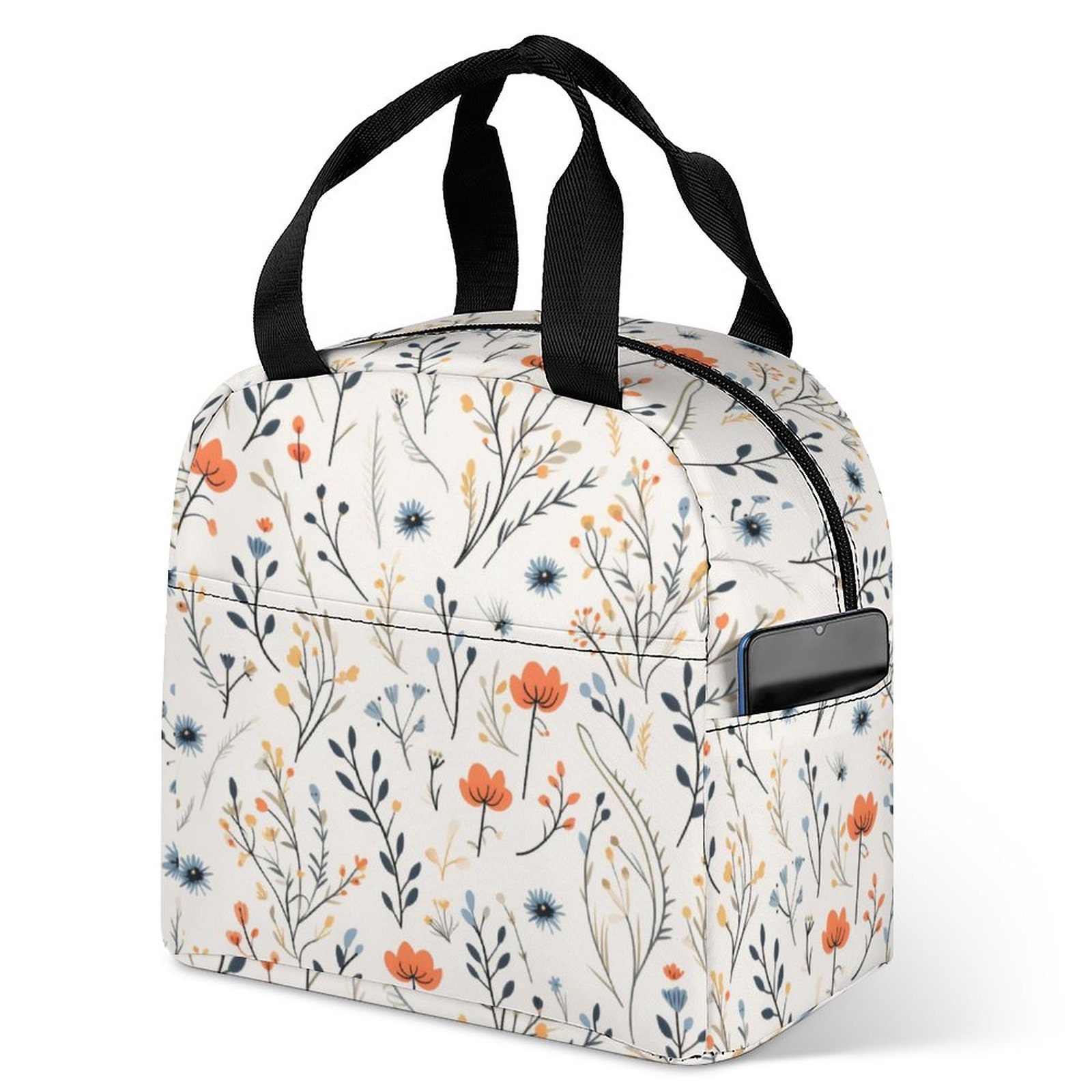 Floral Pattern Lunch Bag Custom Zipper Lunch Bag Botanical Reusable ...