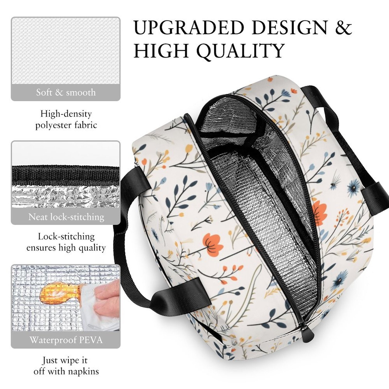 Floral Pattern Lunch Bag Custom Zipper Lunch Bag Botanical Reusable ...